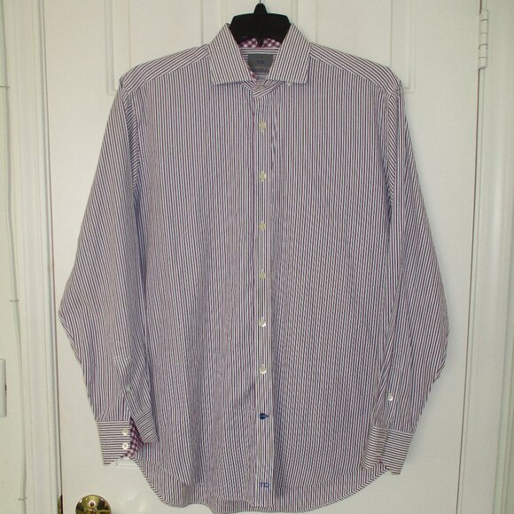 Thomas Dean | Shirts | Thomas Dean Mens Ls Purple Black Cotton Dress ...